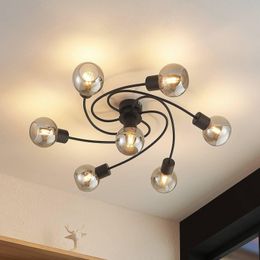 LINDBY Deckenlampe Ciala, 7-flammig, schwarz, Glas, E14