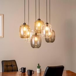 TK Lighting H&auml;ngeleuchte Elio, Glas, braun/klar/grau, 6-flammig Rechteck