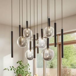 LUCANDE H&auml;ngeleuchte Lumavia, 12-flg, Glas, schwarz/klar, G9