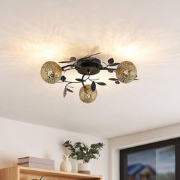 LUCANDE Deckenlampe Evory, &Oslash; 53 cm, 3-flg., schwarz/gold, G9