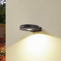 LUCANDE LED-Solar-Wandlampe Tavon, rund, schwarz, Sensor