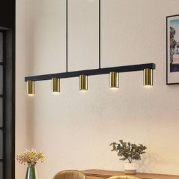 LINDBY H&auml;ngelampe Baliko, schwarz/messing, 5-flg, GU10