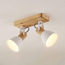 LINDBY Deckenspot Merela, wei&szlig;, 28 cm, 2-flammig, Holz, E14