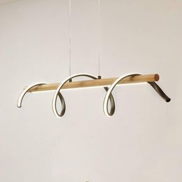 LINDBY LED-H&auml;ngeleuchte Spiraali, schwarz, Holz, L&auml;nge 95 cm