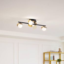 LUCANDE LED-Deckenlampe Pallo, 4-flg., schwarz/gold, Glas