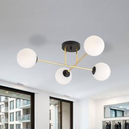 EMIBIG LIGHTING Deckenleuchte Magnum, 4-flg., opalwei&szlig;/gold/schwarz, Glas