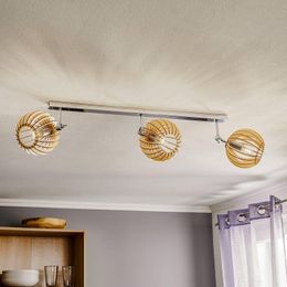 ARGON Deckenlampe Paz chrom Holzlamellen-Kugel, 3fl.