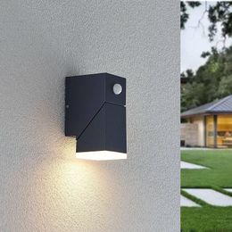 LINDBY LED-Wandleuchte Sally, 15 cm, anthrazit, IP54, Sensor