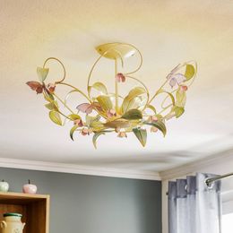 Luminex Deckenlampe BUTTERFLY, creme/gr&uuml;n/ros&eacute;, Edelstahl, 5-flammig