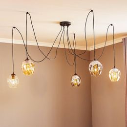 EMIBIG LIGHTING Pendellampe Starla, Glas grafit/amber/klar, 5-flg. dezentral