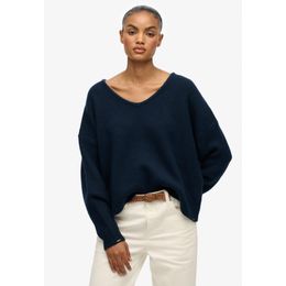 Strickpullover Superdry "BRUSHED OS V NECK JUMPER", Damen, Gr. XS, richest navy twist, Strick, Obermaterial: 43% Polyacryl, 25% Polyester, 19% Polyamid, 10% Wolle, 3% Elasthan, meliert, oversize hüftbedeckend, V-Ausschnitt, Pullover Strickpullover