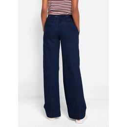Weite Jeans bonprix "Wide Leg Jeans Mid Waist, Stretch", Damen, Gr. 40, N-Gr, blau (dunkelblau denim), Denim/Jeans, Obermaterial: 82% Baumwolle, 17% Polyester, 1% Elasthan, unifarben, loose fit lang, Jeans, Wide Leg Jeans Mid Waist, Stretch