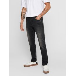 Only & Sons Slim-fit-Jeans ONLY & SONS "ONSLOOM SLIM LBD 8263 AZG DNM NOOS", Herren, Gr. 28, Länge 32, grau, Denim/Jeans, Obermaterial: 99% Baumwolle, 1% Elasthan, Abriebeffekte, schmal knöchellang, Jeans Slim-fit-Jeans