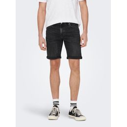 Only & Sons Jeansshorts ONLY & SONS "ONSPLY LIGHT BLUE 5189 SHORTS DNM NOOS", Herren, Gr. M, N-Gr, schwarz (washed schwarz), Denim/Jeans, Obermaterial: 86% Baumwolle, 12% Polyester, 2% Elasthan, unifarben, Basic schmal, Jeans Jeansshorts