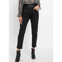 Stoffhose bonprix "Bundfaltenhose aus Baumwolle", Damen, Gr. 38, N-Gr, schwarz, Obermaterial: 97% Baumwolle, 3% Elasthan, Hosen Stoffhose, Bundfaltenhose aus Baumwolle