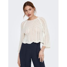 Rundhalspullover Only "ONLNOLA LIFE 3/4 PULLOVER KNT NOOS", Damen, Gr. L, weiß (cloud dancer), Strick, Obermaterial: 70% Baumwolle, 30% Polyester, unifarben, taillenlang, Rundhals, Strickbündchen, Pullover Rundhalspullover