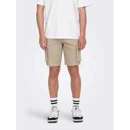 Only & Sons Cargoshorts ONLY & SONS "ONSCAM STAGE CARGO SHORTS 6689 LIFE NOOS", Herren, Gr. M, N-Gr, beige (chinchilla), Web, Obermaterial: 98% Baumwolle, 2% Elasthan, unifarben, normal, Hosen