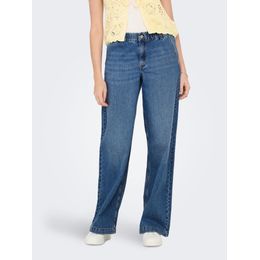 Relax-fit-Jeans Only "ONLCOMET MW WIDE DNM PIM620 NOOS", Damen, Gr. XS (34), L&auml;nge 32, blau (medium blau denim), Denim/Jeans, Obermaterial: 100% Baumwolle, unifarben, relaxed fit, Jeans