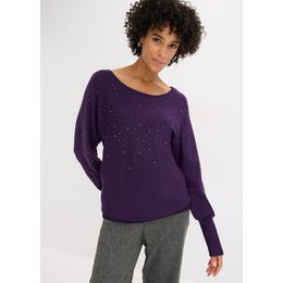 bonprix Feinstrickpullover mit Strass-Applikation, lila, Gr.36/38 (S), schicker Pullover mit Strass-Applikation am &Auml;rmel