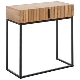Linea Natura Konsolentisch, Schwarz, Eiche, Metall, Eiche, massiv, 1 Schublade(n) Schubladen, rechteckig, w&uuml;rfelf&ouml;rmig, 38x80x80 cm, Stauraum, einfacher Aufbau, Wohnzimmer, Wohnzimmertische, Konsolentische