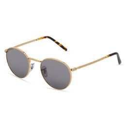 Ray-Ban RB 3637 NEW ROUND | Unisex-Sonnenbrille | Fassung: Vollrand, Panto, Metall, Gold Glänzend | Glasfarbe: Grau Verlaufend