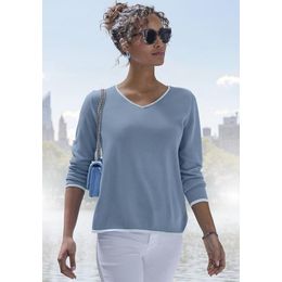 Vivance V-Ausschnitt-Pullover mehrfarbig Gr. 36/38 f&uuml;r Damen. Mit V-Ausschnitt. Figurumspielend. Nachhaltig.
