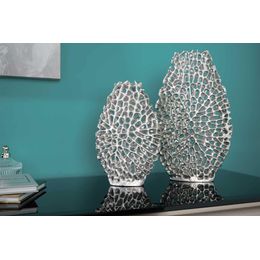 Riess Ambiente Filigranes Vasen 2er Set ABSTRACT LEAF 40cm silber Metall Handarbeit Blumenvase Riess-Ambiente organisch Barock Glamour Orientalisch