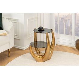 Riess Ambiente Handgefertigter Beistelltisch LEVELS 50cm gold antik Schwarzglas schwarz Metall Riess-Ambiente Modern