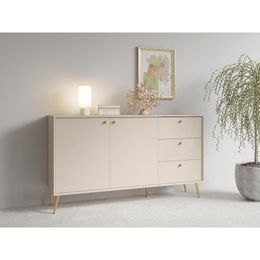 Home Affaire Kommode &raquo;ROMELIS Sideboard mit 3 Schubladen und 2 T&uuml;ren, B/T/H: 156/40,5/89 cm&laquo; Beige Kommode mit goldenen Griffen auf goldenen F&uuml;&szlig;en, 