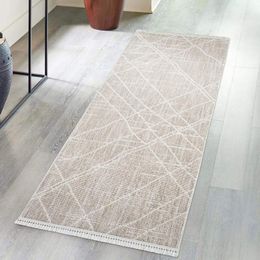 Carpet City Teppich &raquo;CLASICO 9162&laquo; rechteckig 11 mm H&ouml;he L&auml;ufer, Kurzflor, Hochtief-Muster, Boho, Fransen, Wohnzimmer beige Obermaterial: 100%...
