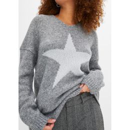 bonprix Damen bonprix Strickpullover &raquo;Pullover mit Stern&laquo; Pullover mit Stern grau 48/50 (XL)