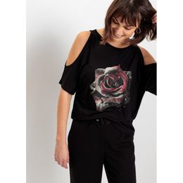 bonprix Damen bonprix T-Shirt &raquo;Cold-Shoulder-Shirt aus Viskose&laquo; Cold-Shoulder-Shirt aus Viskose schwarz 36/38 (S)