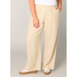 Base Level Curvy Damen Leinenhose &raquo;Yula&laquo; Sommerhose, Leinen-Viskose-Mix, mit elastischem Bund beige 54/56, N-Gr