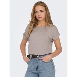 Only Damen Only T-Shirt &raquo;ONLMOSTER &ndash; Kurzarmshirt mit Aufschlag und klassischem Look&laquo; unifarben, casual, regular fit, Viskosemischung, Rundhals beige 
