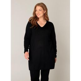 Base Level Curvy Damen V-Ausschnitt-Pullover &raquo;BAS-ANINE-LONG&laquo; Feinstrick-Qualit&auml;t schwarz 50