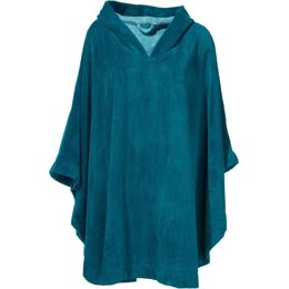Erwin Müller Erwin Müller Velours-Frottier Unisex-Poncho lang mit Kapuze in petrol | Gr.: onesize