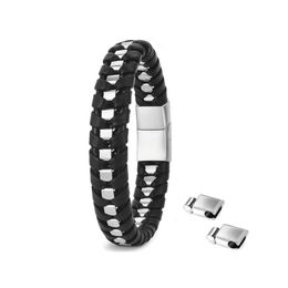 Himmelsfl&uuml;sterer Silber-Schwarzes Herren-Armband aus Edelstahl und Leder | Gr.: onesize
