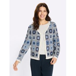Sieh an! Cardigan in ecru-jeansblau-gemustert | Gr.: 50