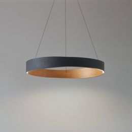 LUCANDE LED-H&auml;ngeleuchte Daelor, schwarz/Holz, CCT, dimmbar