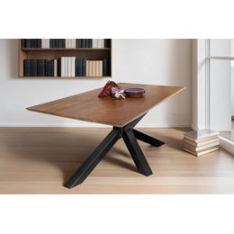 B-Ware Esstisch 120x80cm Akazie massiv nussbaum Schweizer Kante Spider-Gestell ABBY