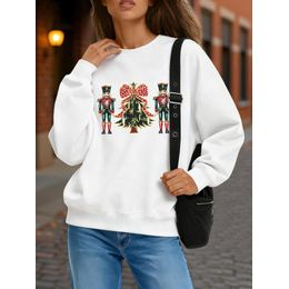 Gorhey Sweater 'Women's Oversized Sweatshirt with Christmas Print, Warm Fleece Blend' female White size XL