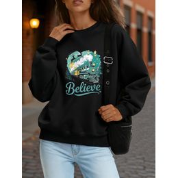 GORHEY Pullover 'Wo's Oversized Sweatshirt with Christmas Print, Warm Fleece Blend' Damen Gr&ouml;&szlig;e S schwarz