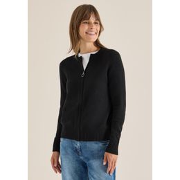 Cecil Damen Cardiganschwarz, Gr. M, unifarben, Web, 37% Baumwolle, 34% Polyacryl, 26% Polyester, 3% Elasthan, Strickjacken, mit Ripp-Details