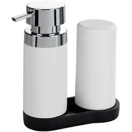 Spülmittelspender Wenko "Modell Easy Squeez-e", bunt (weiß, schwarz, silberfarben), Kunststoff, Dosierspender, Spülstation, Spülmittel- und Seifenspender aus Silikon, je 250 ml