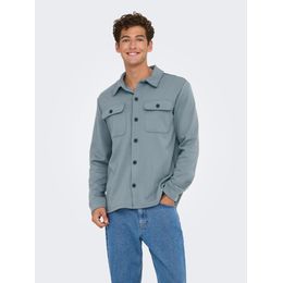 Only & Sons Langarmhemd ONLY & SONS "ONSNEWKODYL OVERSHIRT SWEAT NOOS", Herren, Gr. M, N-Gr, grau (stormy weather), Web, Obermaterial: 62% Polyester, 33% Viskose, 5% Elasthan, unifarben, normal normal, Hemden