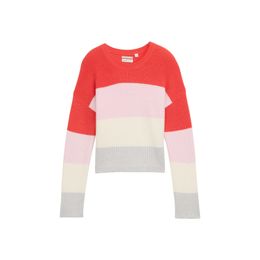 Strickpullover Tom Tailor, Jungen, Gr. 164, rot (rot bold blocl stripes), Strick, Obermaterial: 52% Viskose, 27% Polyester, 21% Polyamid, regular fit kurz, Rundhals, gerader Abschluss, Pullover Strickpullover, mit Colour Blocking