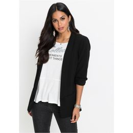 Longblazer bonprix, Damen, Gr. 42, schwarz, Obermaterial: 96% Polyester, 4% Elasthan. Futter: 100% Polyester, festlich, tailliert Po-bedeckend, Blazer Longblazer, Longblazer