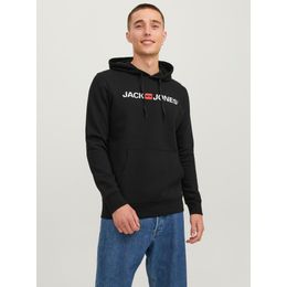 Jack & Jones Kapuzensweatshirt JACK & JONES "JJECORP Hoodie mit Logo und hohem Tragekomfort", Herren, Gr. XS, schwarz, angeraute Sweatware, Obermaterial: 70% Baumwolle, 30% Polyester, bedruckt, normal normal, Rundhals, Rippbündchen, Sweatshirts, bedruckt, casual, regular fit, Baumwollmischung, Rundhals, Topseller