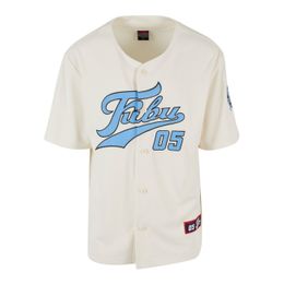 T-Shirt Fubu "Fubu Herren FM241-007-1 Fubu Varsity Baseball Jersey", Herren, Gr. S, creme, blau, schwarz, 100% Polyester, normal, V-Ausschnitt, Shirts T-Shirt