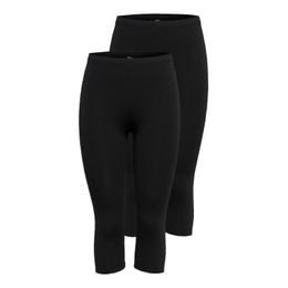 3/4-Leggings Only "ONLLIVE LOVE 3/4 CS LEGGINGS 2 PACK", Damen, Gr. S (36), N-Gr, schwarz, Jersey, Obermaterial: 95% Baumwolle, 5% Elasthan, unifarben, slim fit wadenlang, Hosen